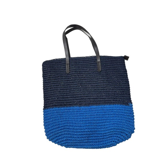 GAP | Bags | Gap Navy Blue Colorblock Woven Straw Beach Summer Bag Tote ...